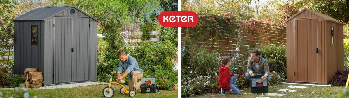 Brązowy domek narzędziowy do ogrodu brązowy 6x6 Keter Darwin - topm...